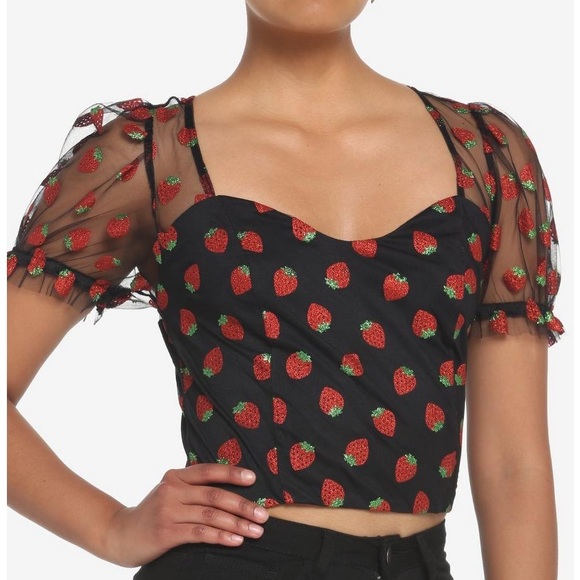 Hot Topic | Tops | Hot Topic Strawberry Glitter Mesh Top | Poshmark